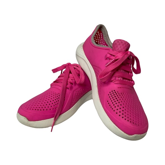 CROCS | Shoes | Crocs Literide Pink Pacer Perforated Lace Up White Sole ...